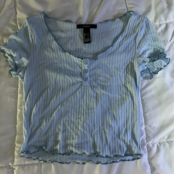 Forever 21 | Tops | Light Blue Lettuce Trim Crop Top | Poshmark